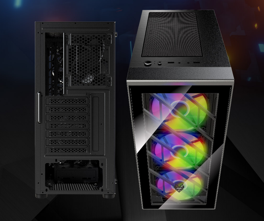 מארז מחשב נייח לגיימרים 4 מאווררים RGB עם חלון צד זכוכית מחוסנת אף אס פי FSP CMT192 GAMING PC ...